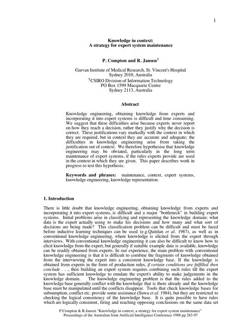PDF Knowledge In Context A Strategy For Expert System Maintenance
