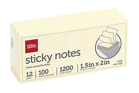 Office Depot Brand Sticky Notes 1 12 X 2 Yellow 100 Sheets Per Pad Pack