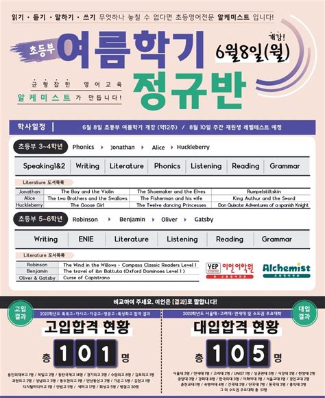 이언어학원 X 알케미스트 초등부 여름학기 정규반 개강 6월 8일월 네이버 블로그