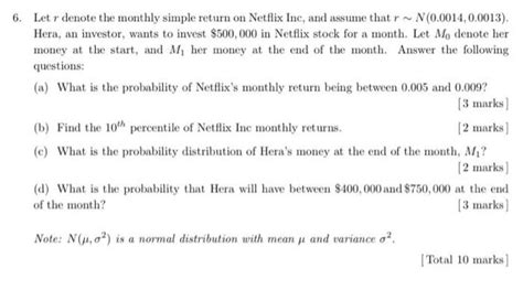 Solved 6 Letr Denote The Monthly Simple Return On Netflix