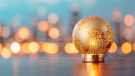 A Golden Globe Sculpture Reflecting Light Symbolizing Travel