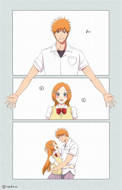 Inoue Orihime And Kurosaki Ichigo Bleach Drawn By Hasurackxw