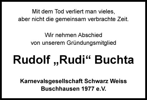 Traueranzeigen Von Rudolf Buchta Trauer In Nrw De
