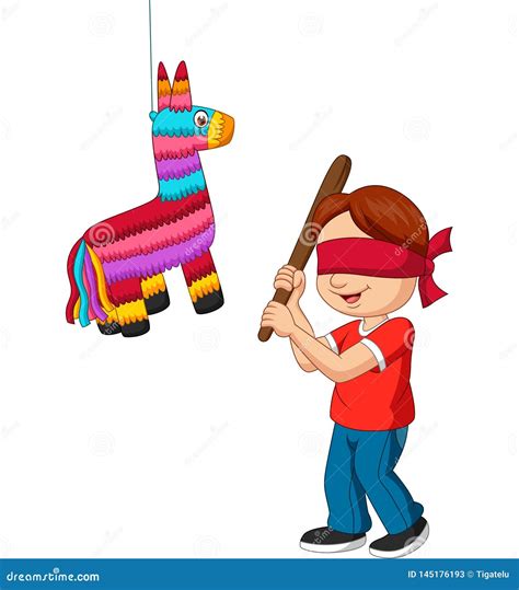 Muchacho De La Historieta Que Golpea El Juego Del Pinata Ilustración