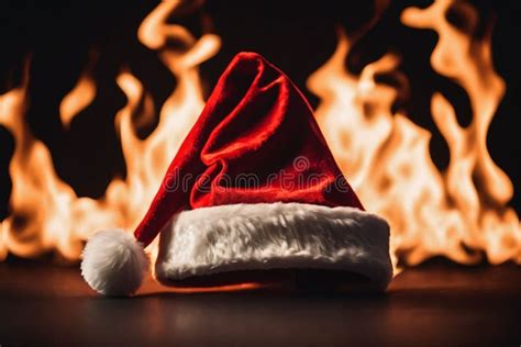 Christmas Hat On Fire On The Floor Xmas Background Stock Illustration