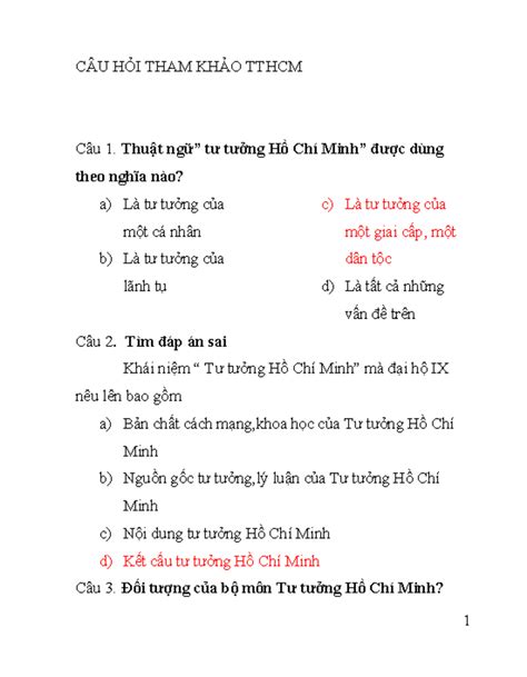CÂU HÕI THAM KHAO Tthcm CÂU HỎI THAM KHẢO TTHCM Câu Thuật ngữ tư tưởng Hồ Chí Minh được