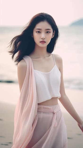 Premium Ai Image A Woman In A White Top And Pink Skirt Stands On The