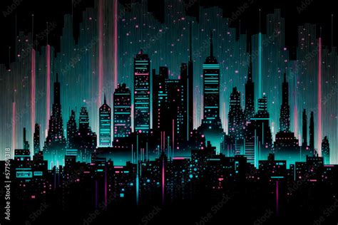 Mesmerizing Digital Artwork Of Binary Code Resembling A Neon City