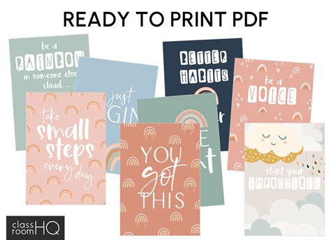 Boho Rainbow Inspirational Growth Mindset Posters Classroom Hq
