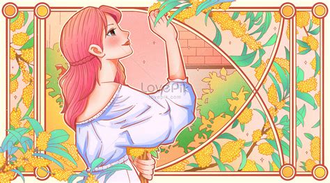 여신의 날 소녀 Osmanthus 카드 포스터 가로 그림 일러스트 무료 다운로드 Lovepik