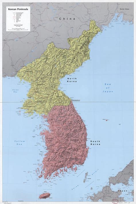 24x36in Poster Topographic Political Map Of Korean Peninsula Wall Art