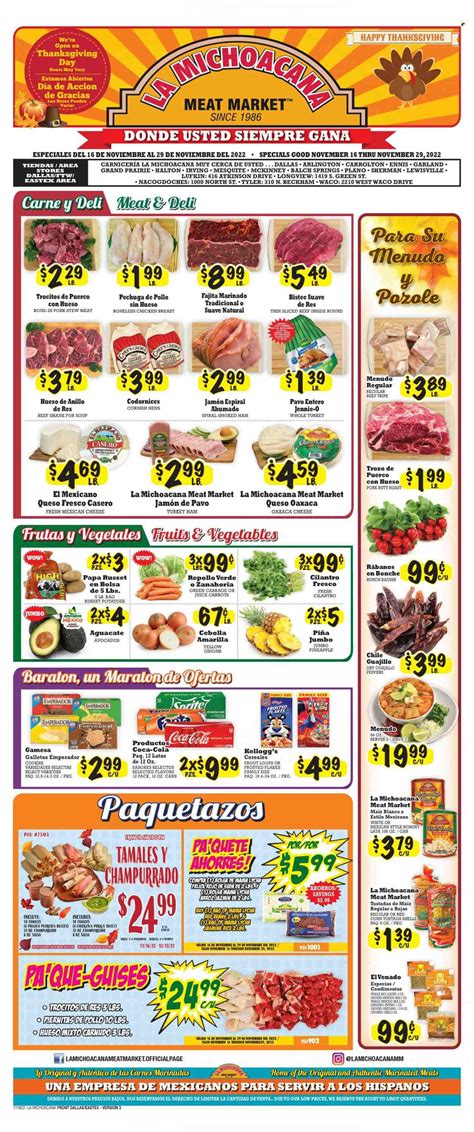 La Michoacana Meat Market TX Weekly Ad Flyer Specials November 16 To