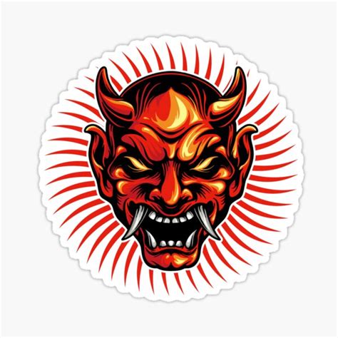 Red Fire Japanese Oni Demon Yokai Spirit Face Sticker By Foxicopter