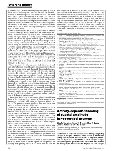 Turrigiano Et Al 1998 Activity Dependent Scaling Of Quantal
