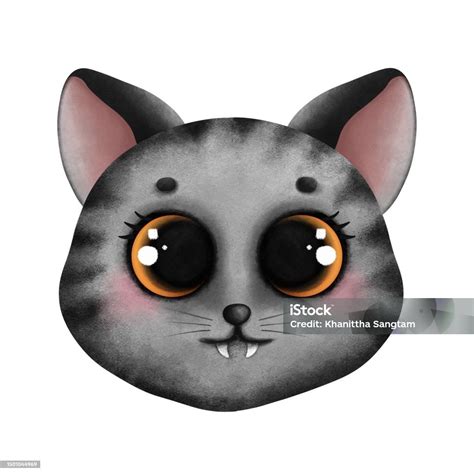 수채화 아기 검은 고양이 그림입니다 할로윈 고양이 머리는 흰색 배경에 분리되어 있습니다 10월에 대한 스톡 벡터 아트 및 기타