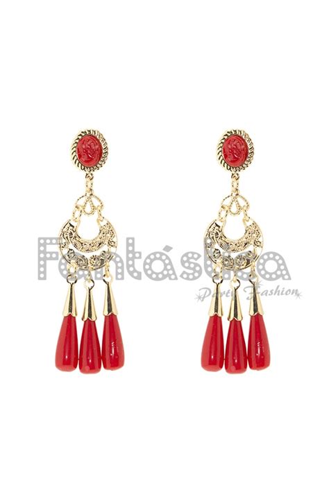Red And Golden Flamenco Earrings