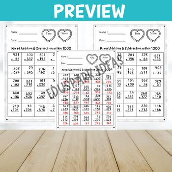 Mixed Addition Subtraction Within 1000 Math Fluency Worksheet
