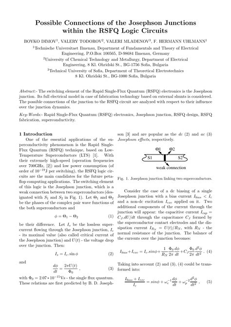 Pdf Possible Connections Of The Josephson Junctions Within The Rsfq Logic Circuits