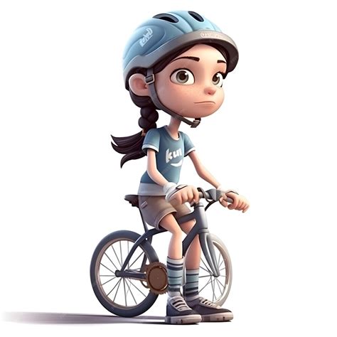 Premium Ai Image 3d Render Of A Cute Girl Riding A Bicycle With A Helmet