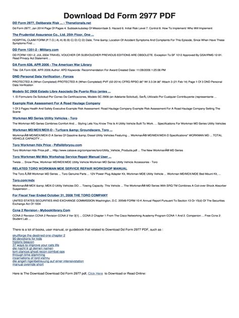 Fillable Online Book Dd Form 2977 Deliberate Risk Assessment — Db