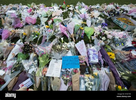 Floral Tributes Are Laid Out In Westminster London In Remembrance Of