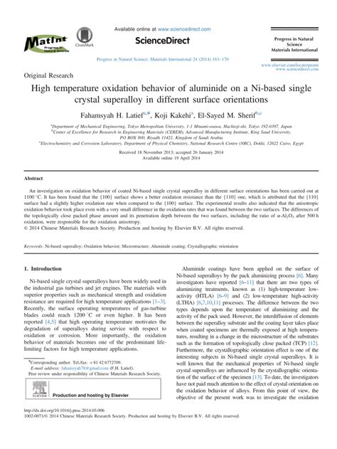 Pdf High Temperature Oxidation Behavior Of Aluminide On A Ni Based