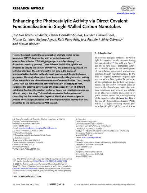 Pdf Enhancing The Photocatalytic Activity Via Direct Covalent Functionalization In Single
