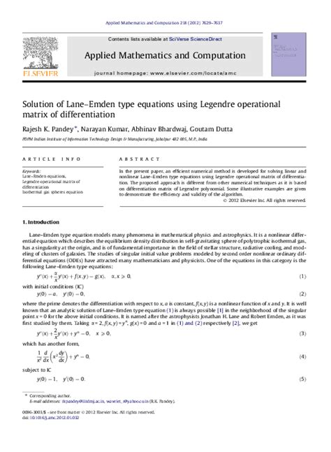 Pdf Solution Of Laneemden Type Equations Using Legendre Operational Matrix Of Differentiation