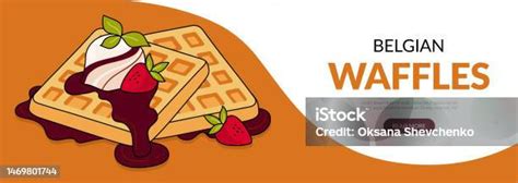 벨기에 와플이 있는 배너 디자인 아침 식사 디저트 길거리 음식 배너 웹사이트 광고 메뉴 낙서 스타일의 벡터 그림 개체 그룹에 대한 스톡 벡터 아트 및 기타 이미지 Istock