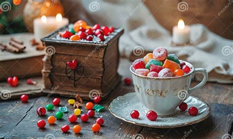 Cup Filled With Candy And Candis Stock Illustration Illustration Of Ornament Ornamental
