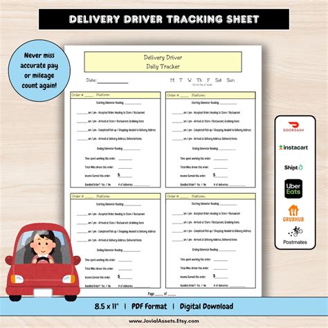 Delivery Driver Daily Tracker Mileage And Income Log Pdf Etsy