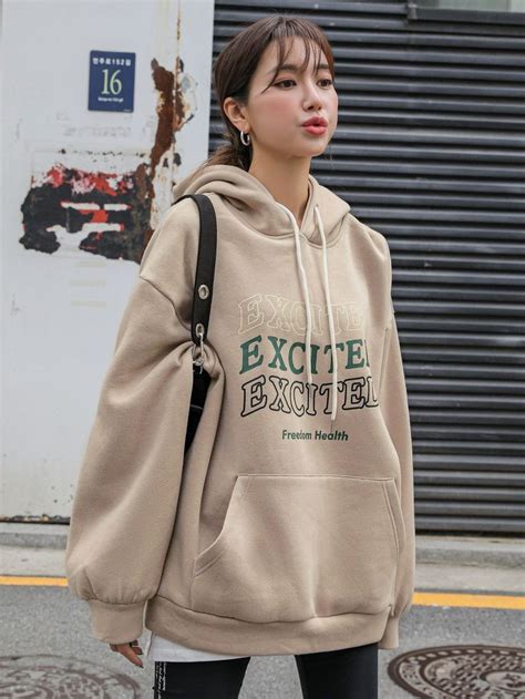 Dazy Letter Graphic Drop Shoulder Drawstring Hoodie Drawstring Hoodie
