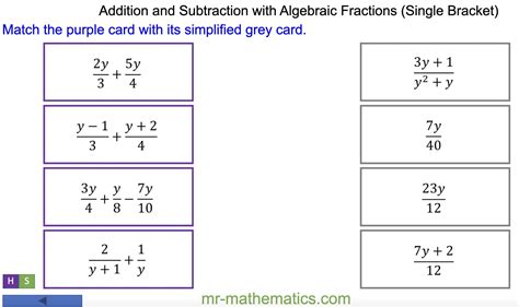 Addition With Algebraic Fractions Single Brackets Mr Mathematics
