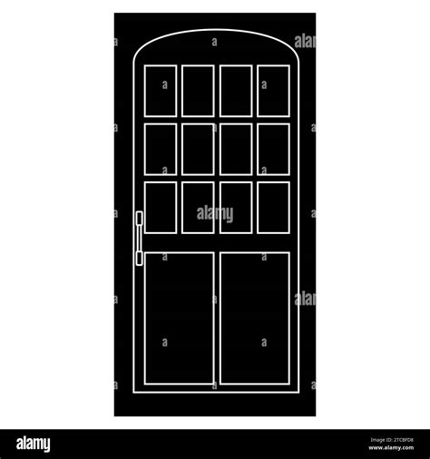 Door Silhouette With Glass Windows And Door Knob Isolated On White