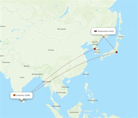 All Flight Routes From Colombo To Vladivostok CMB To VVO Flight Routes