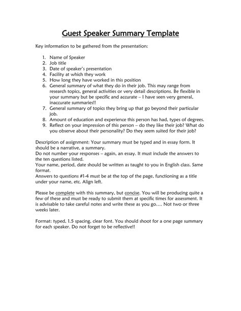 Guest Speaker Summary Template For Students