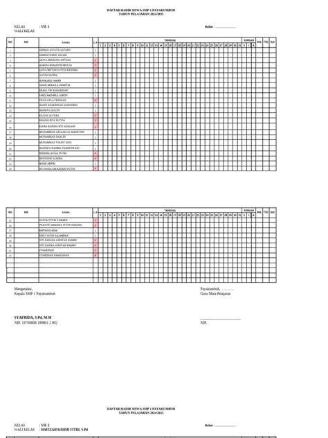 Daftar Hadir Siswa Untuk Guru 2024 Pdf