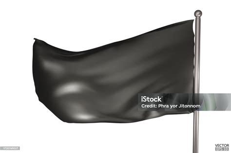 흰색 배경에 빈 검은색 깃발입니다 깃대에 바람에 흔들리는 검은 깃발 검은 깃발 템플릿입니다 3d 벡터 그림입니다 3차원 형태에 대한 스톡 벡터 아트 및 기타 이미지 Istock