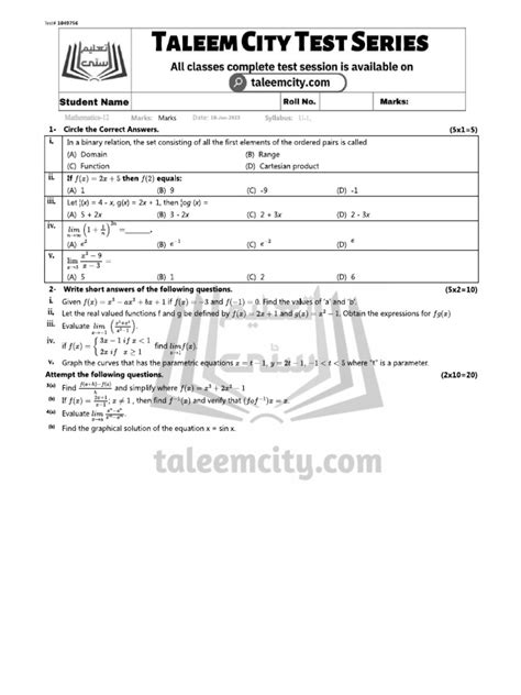 Chapter 1 Test Class 2nd Year Pdf