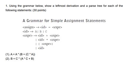 solved 1 using the grammar below show a leftmost