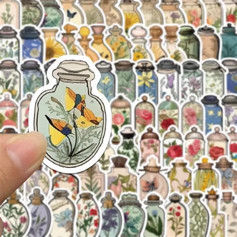 Flower In Bottle Sticker Illustrationcartoon Hand Drawn Stickers