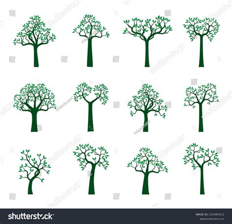 Set Green Trees Vector Outline Illustration Stock Vector Royalty Free