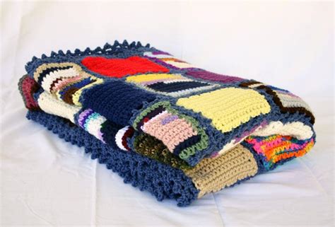 Crochet Scrap Yarn Afghan Blue Colorful Throw Large Granny Etsy