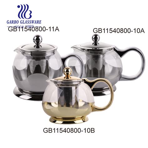 Stainless Steel Body Cover Infuser Glass Tea Pot With Handle High