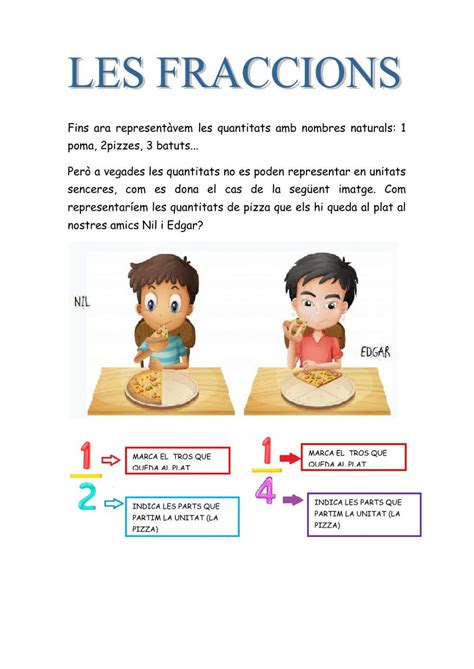 Ficha interactiva de Les fraccions para segon de Primària Puedes hacer los ejercicios online o