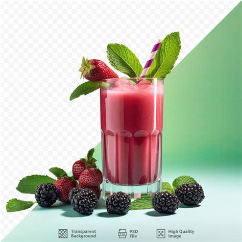 Um Copo De Suco De Morango Com Morangos E A Foto De Um Morango Psd
