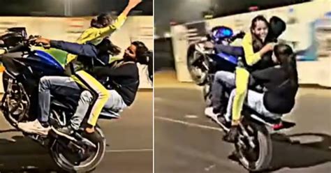 Stunt Rider Doing Wheelie With Two Girls On Bike Becomes Viral All Get