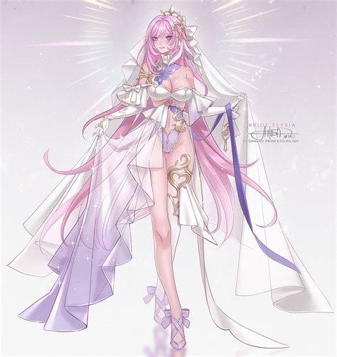 Bride Elysia Honkai Impact 3rd Ailish Bride Cosplay Costumes Fan Art