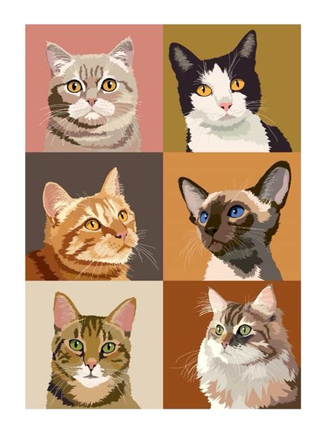Six Cats Poster Digital Illustration