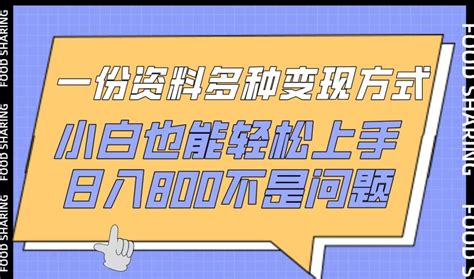 一份资料多种变现方式，小白也能轻松上手，日入800不是问题 资源之家